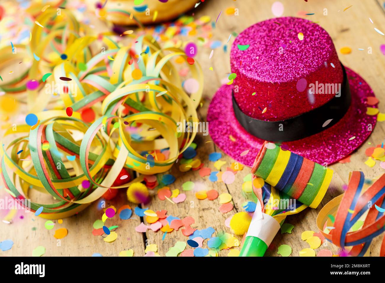 Carnival decoration from Germany wooden surface with confetti ...