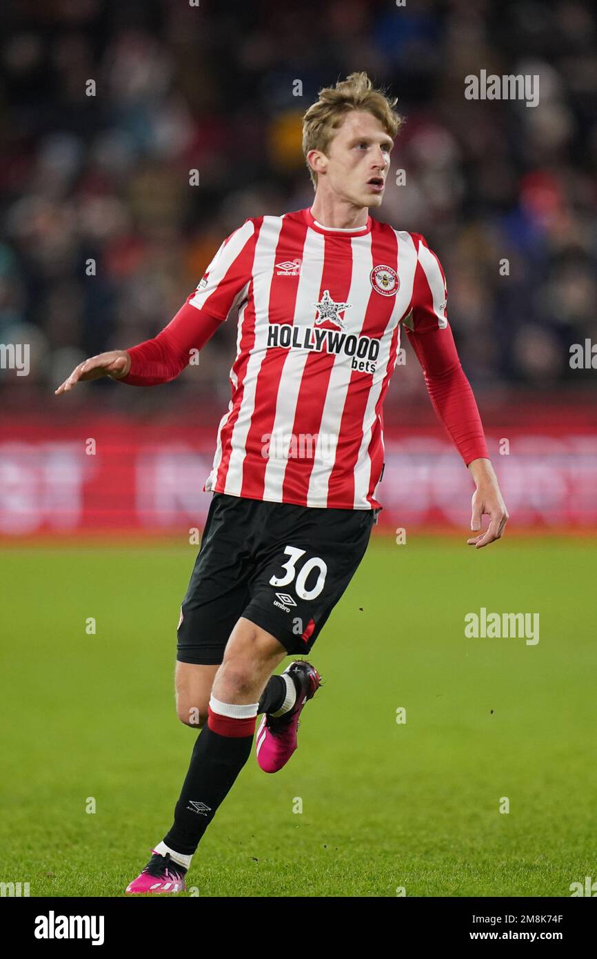 Brentford's Mads Roerslev in action during the Premier League match at ...