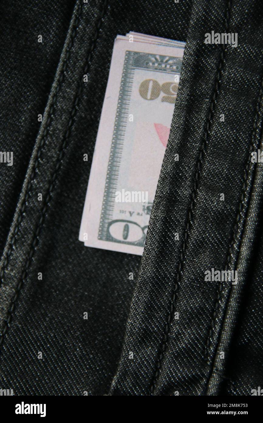 Money in jeans pocket. Jeans Pocket Money. Vintage style Stock Photo ...