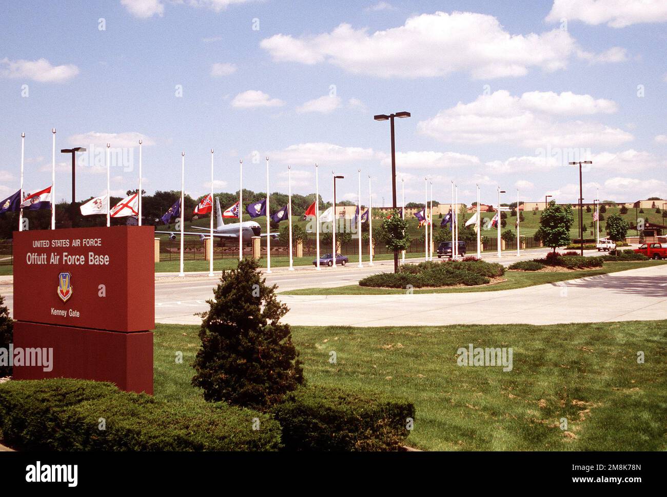 Long-range view of the main gate (Kenny Gate) showing the base sign and ...
