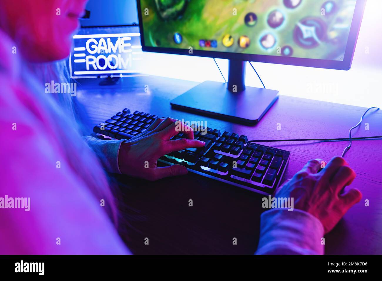 Professional cyber video gamer studio room with personal computer ...