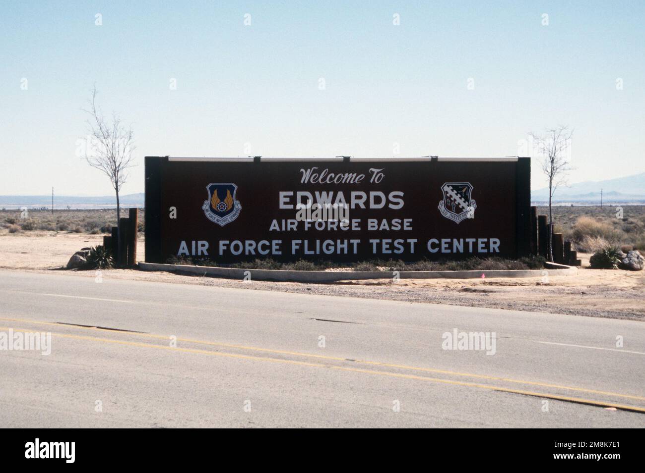 A close-up view of the base sign at the front gate. Base: Edwards Air ...