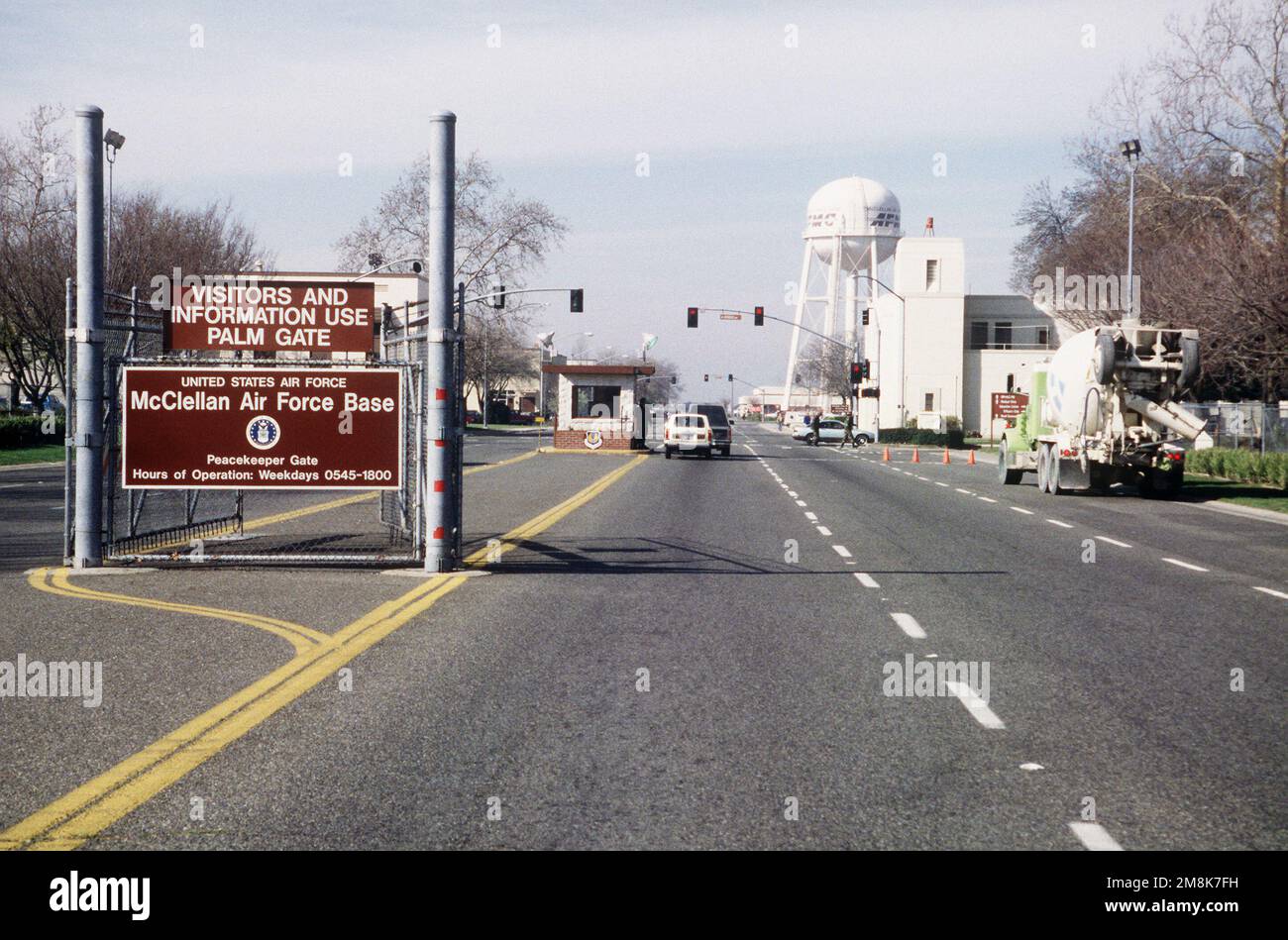 A medium-range view of the Peacekeeper Gate, including the base sign ...