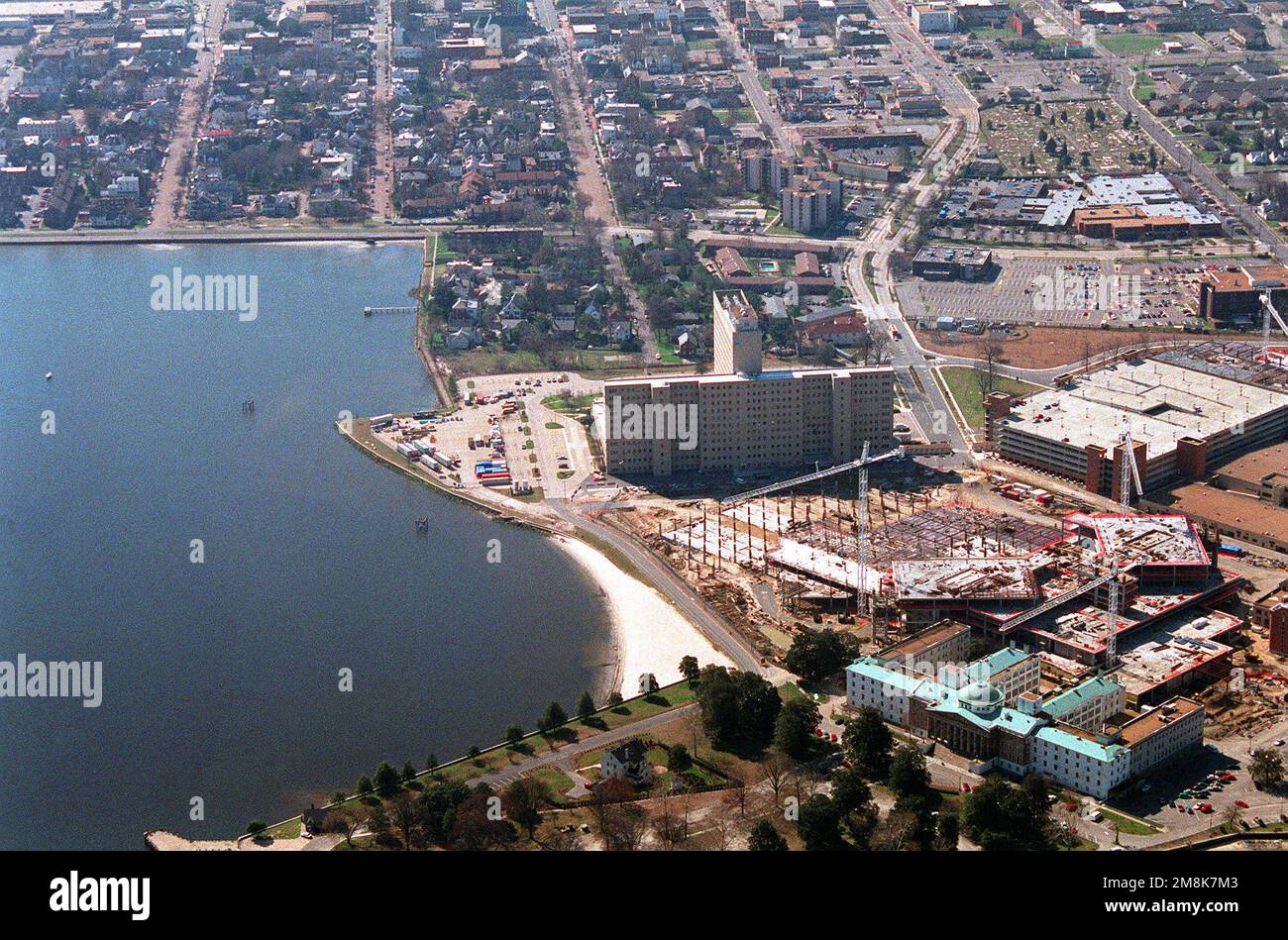 An aerial view of the Portsmouth Naval Hospital complex. At the bottom ...