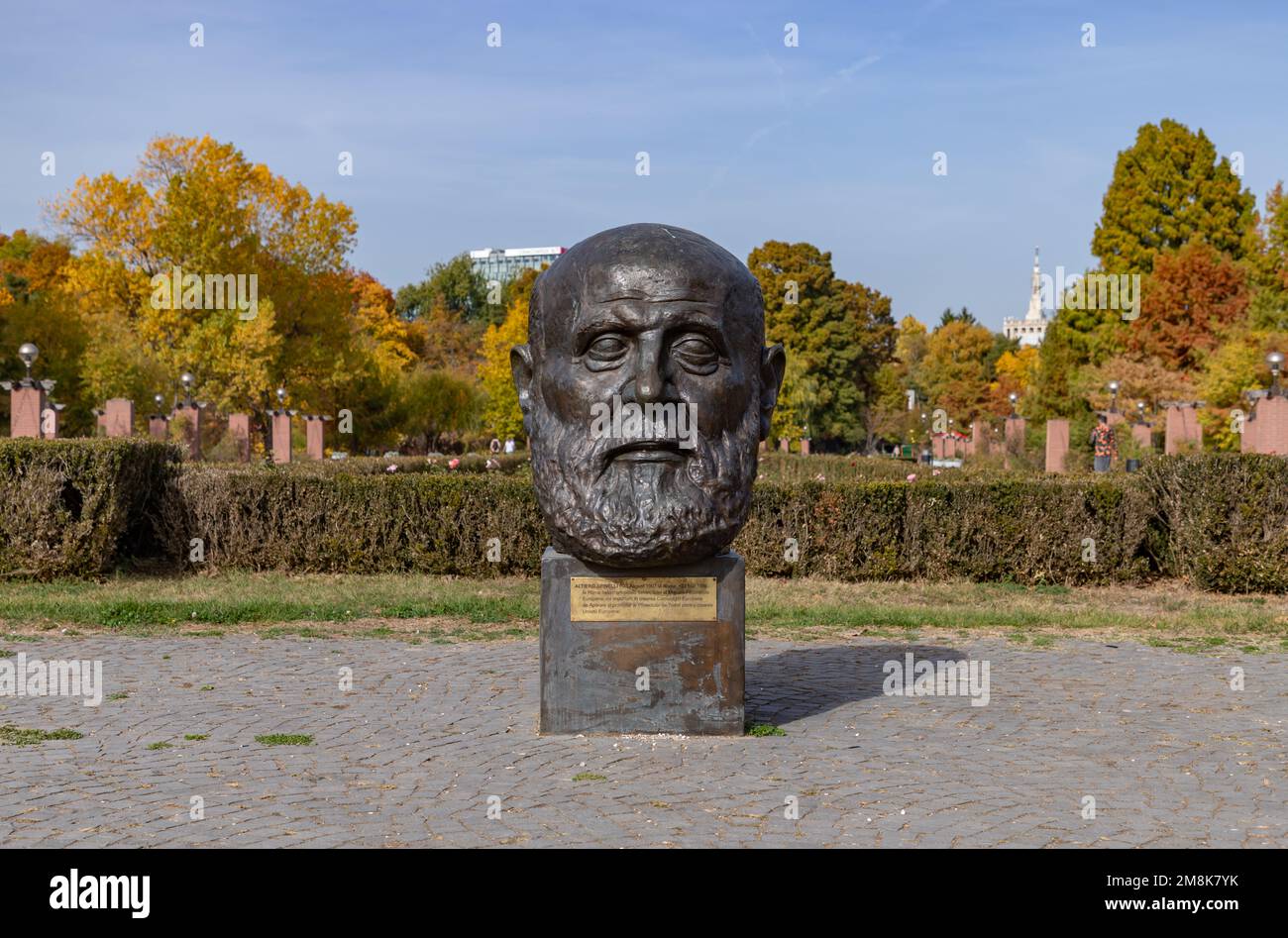 A picture of the head statues of Altiero Spinelli, part of the the ...