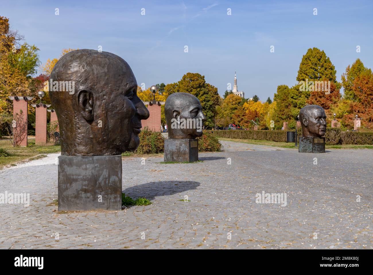 A picture of multiple head statues of the European Union Founders ...