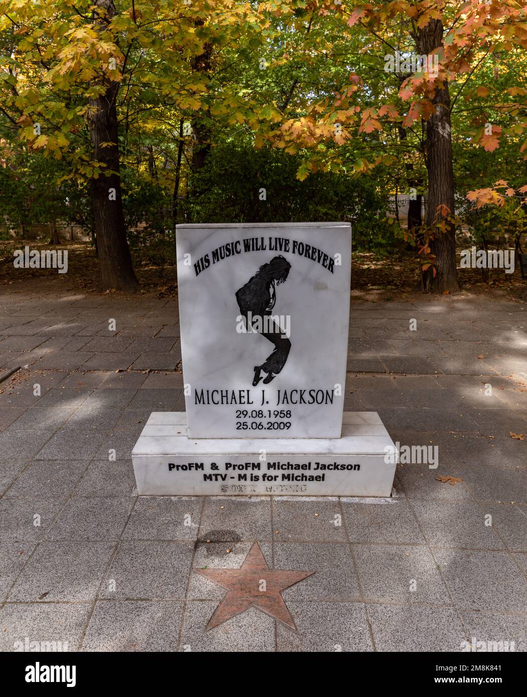 A picture of the Michael Jackson Memorial Monument at the Herastrau ...