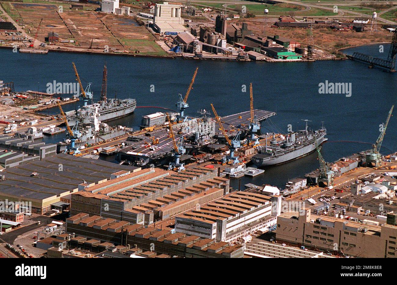 An aerial view of the Norfolk Naval Shipyard located on the ELizabeth ...