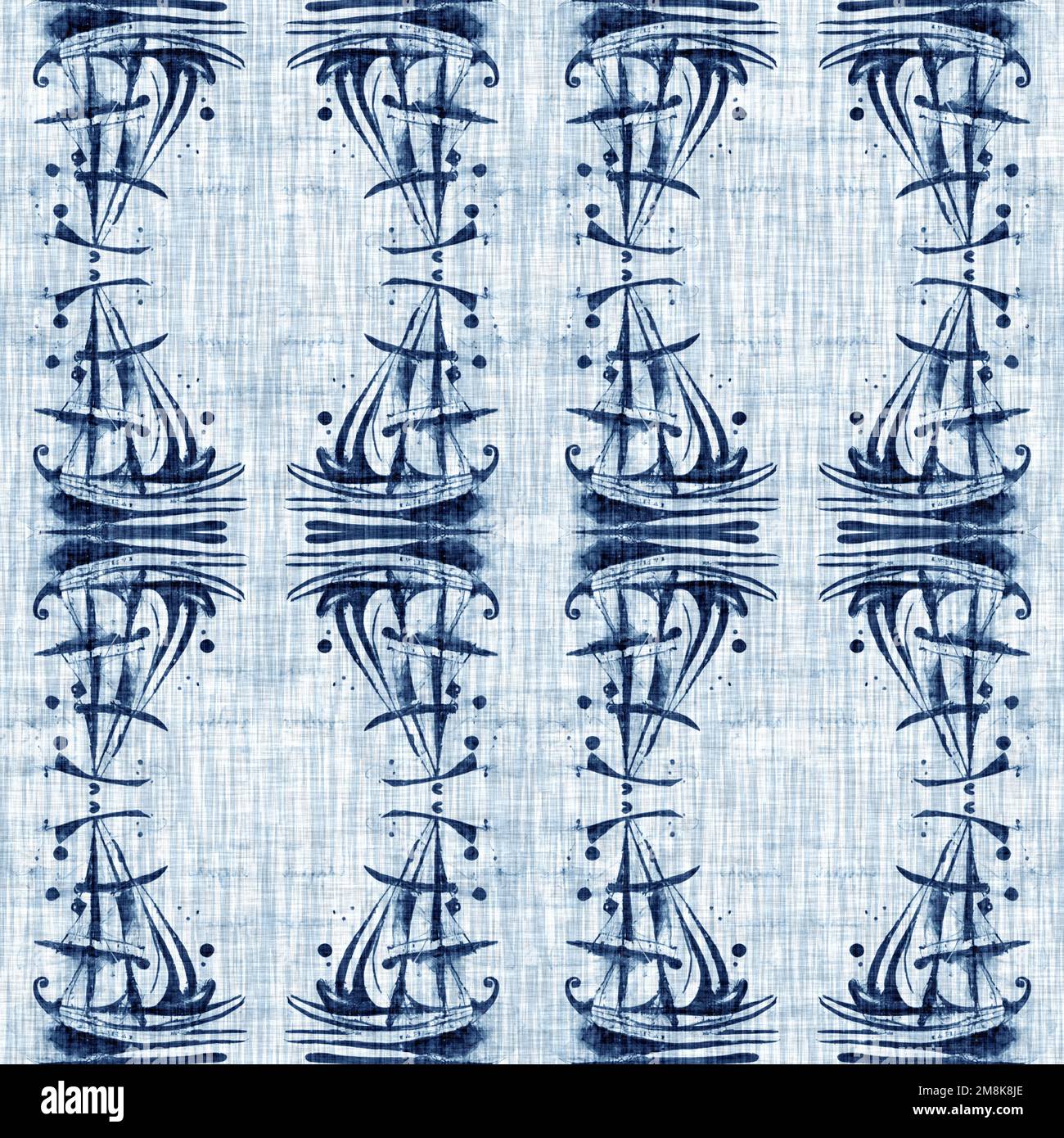 Indigo Dye Wash Coastal Damask Quilt Seamless Pattern. Washed out ...