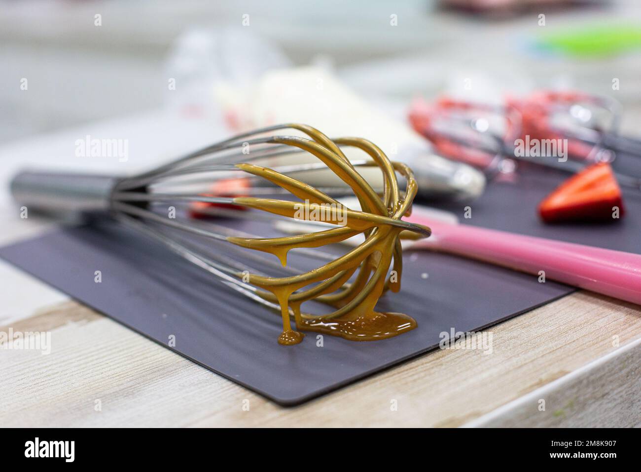 Workplace confectioner, accessories for making desserts background ...