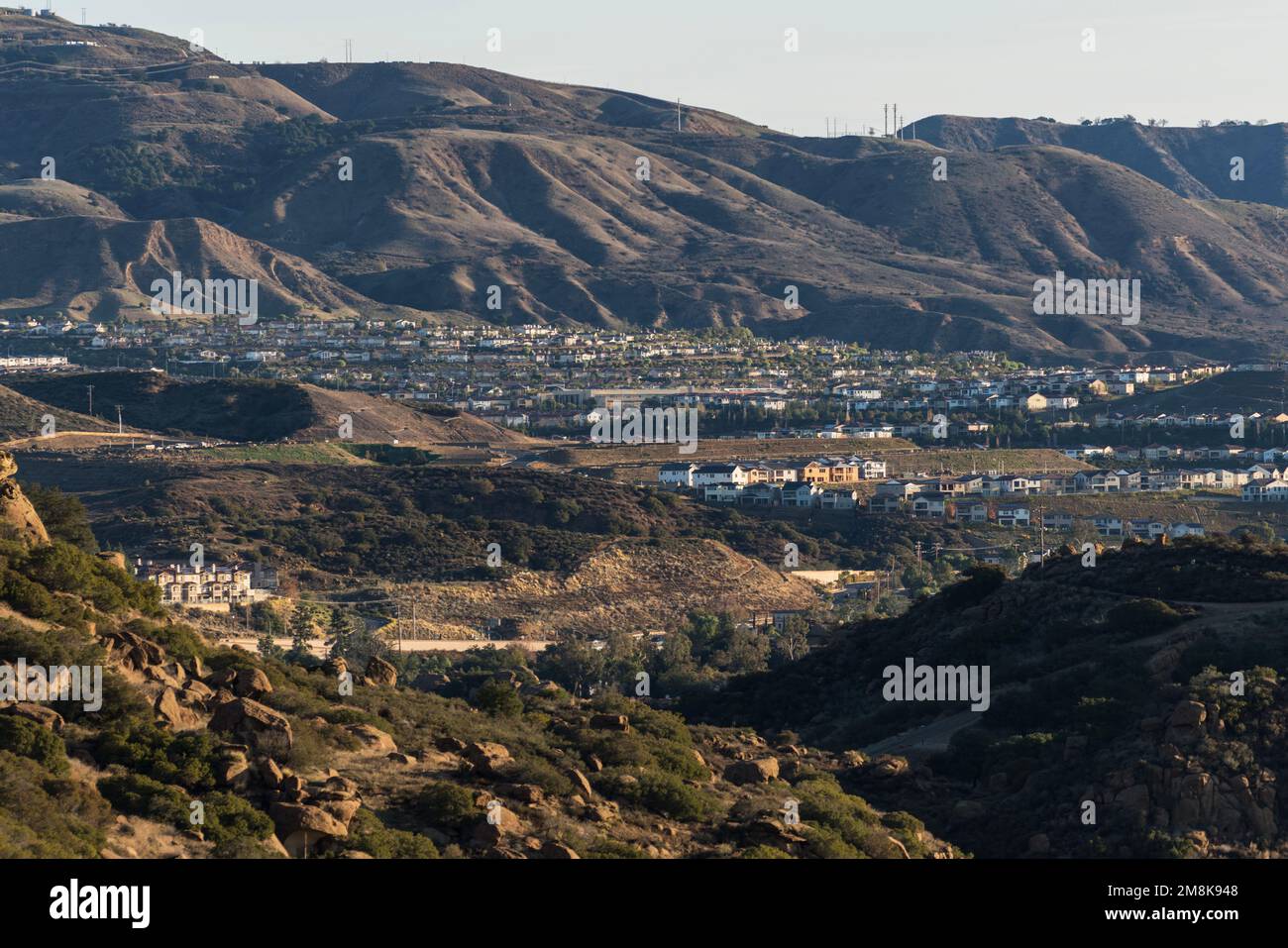 View of new upscale hillside tract homes in the Porter Ranch ...