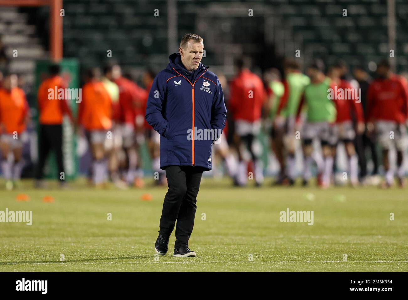 Saracens Director of Rugby Mark McCall during the pre-match warm-up ...