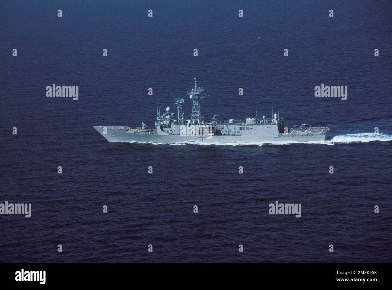 A port side view of the guided missile frigate USS SAMUEL ELIOT MORISON ...