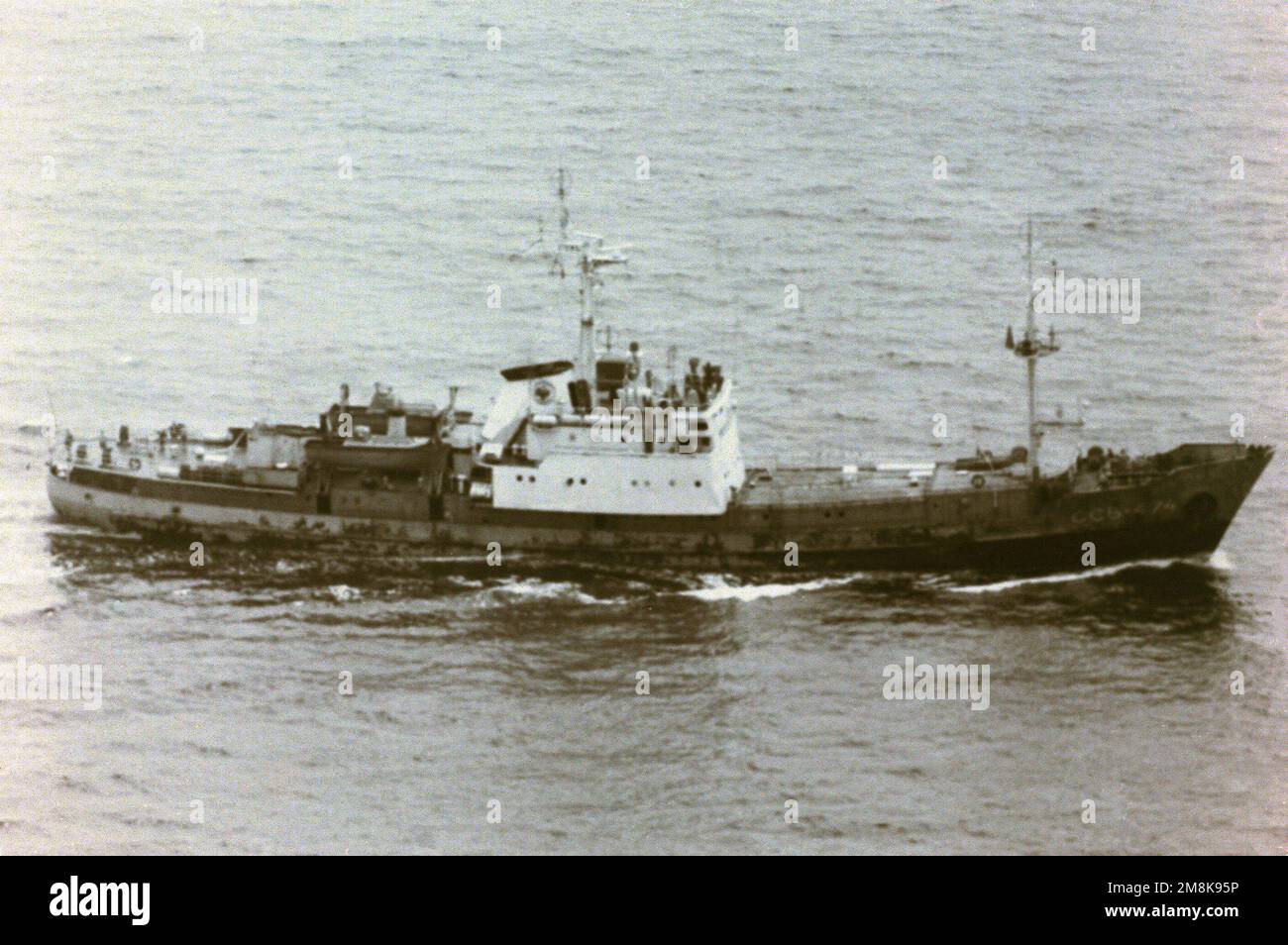 An aerial port side view of the Russian Pacific Fleet Moma class ...