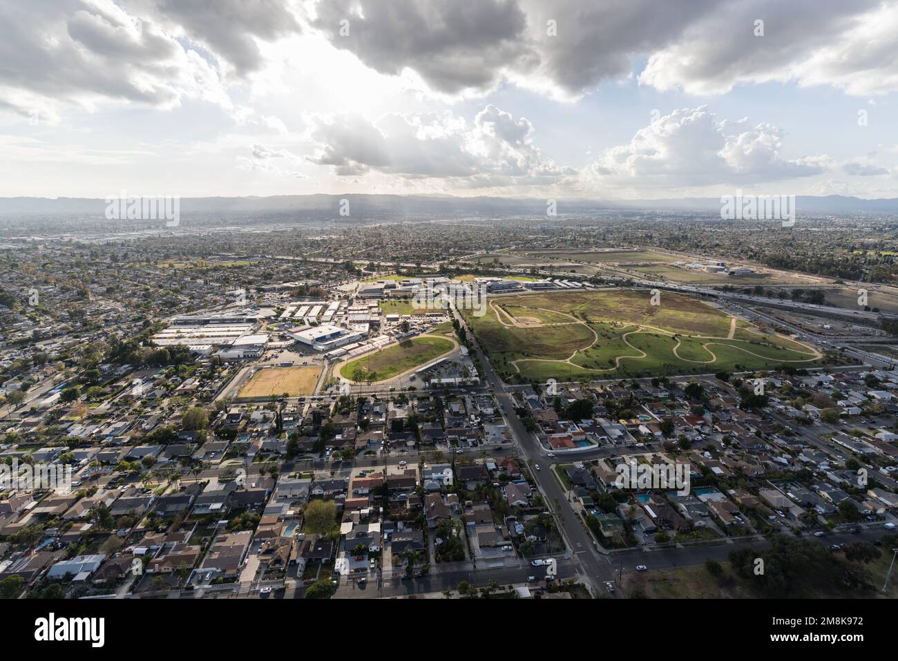 Aerial view of the northeast San Fernando Valley in Los Angeles ...