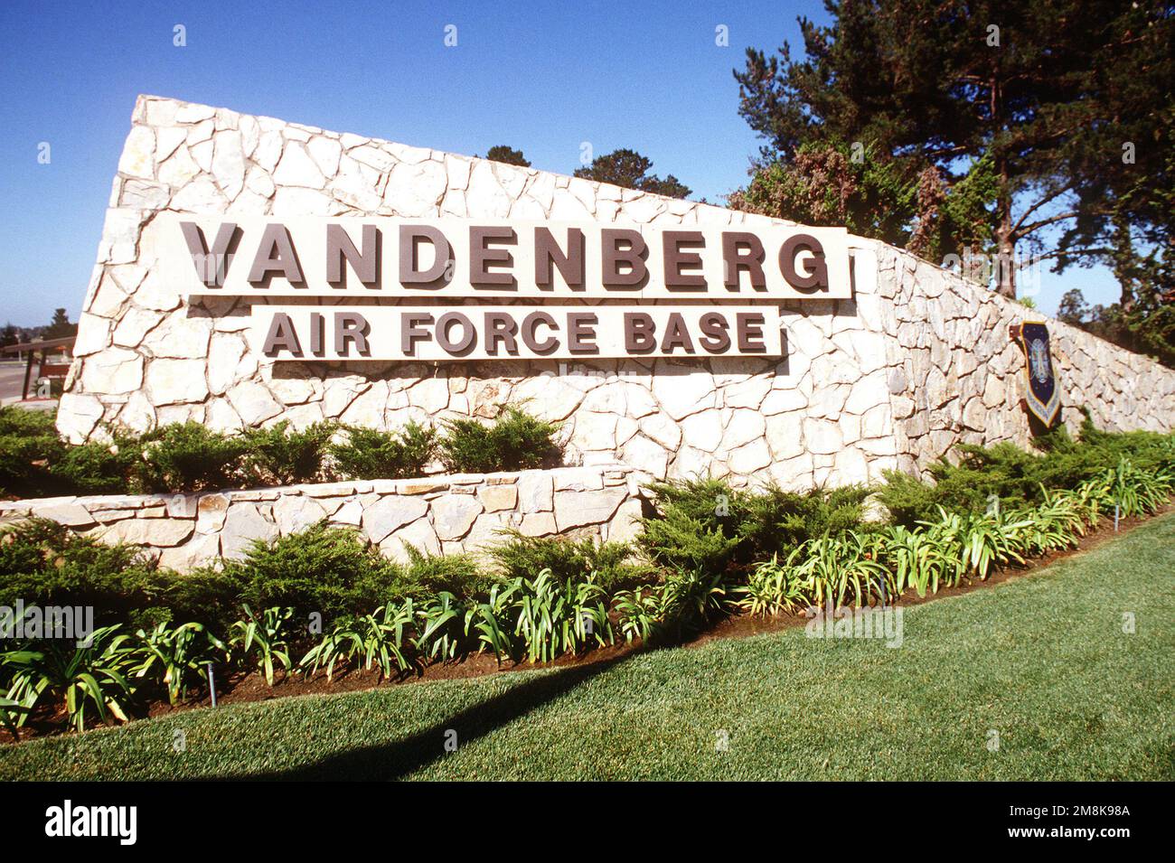 A close-up view of the rock wall displaying the base sign at the main ...