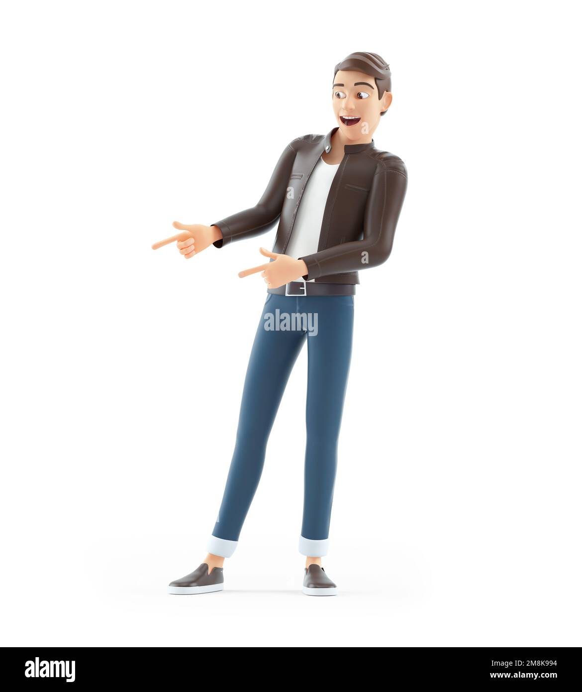 3d cartoon man pointing with two fingers aside, illustration isolated ...
