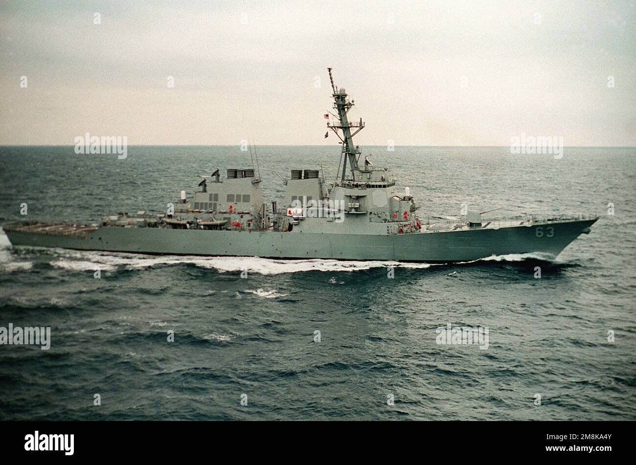 An aerial starboard beam view of the guided missile destroyer USS ...