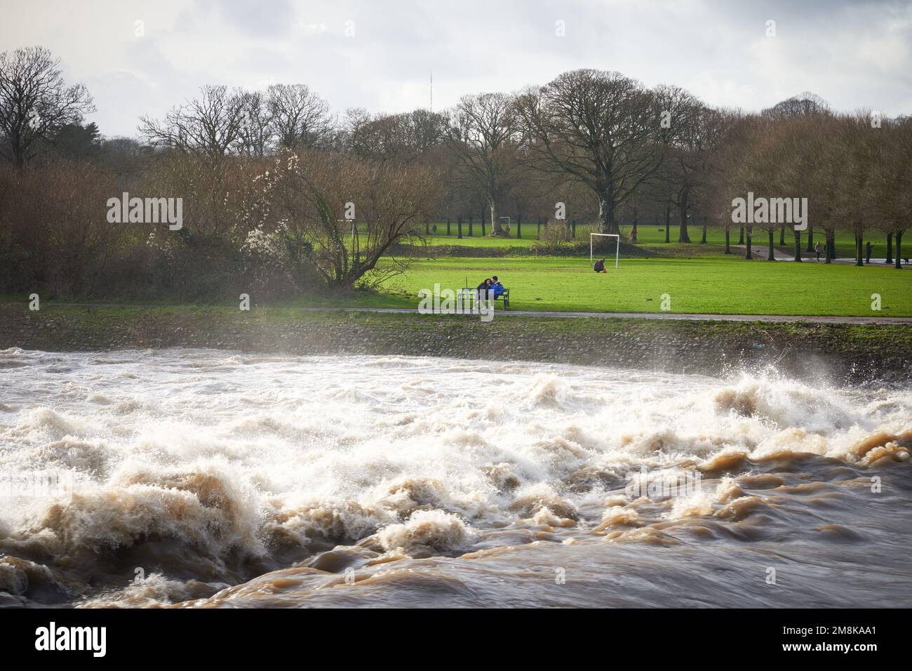 Heavy rain causes turbulent water and flooding in Pontcanna Fields and ...