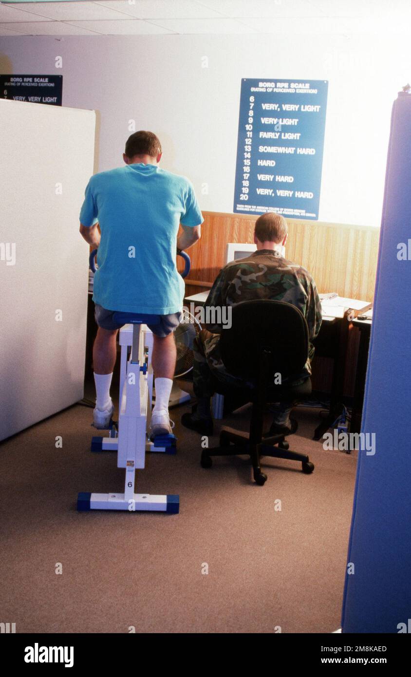A Rear View Of A Usaf Fitness Monitor As He Records The Results Of