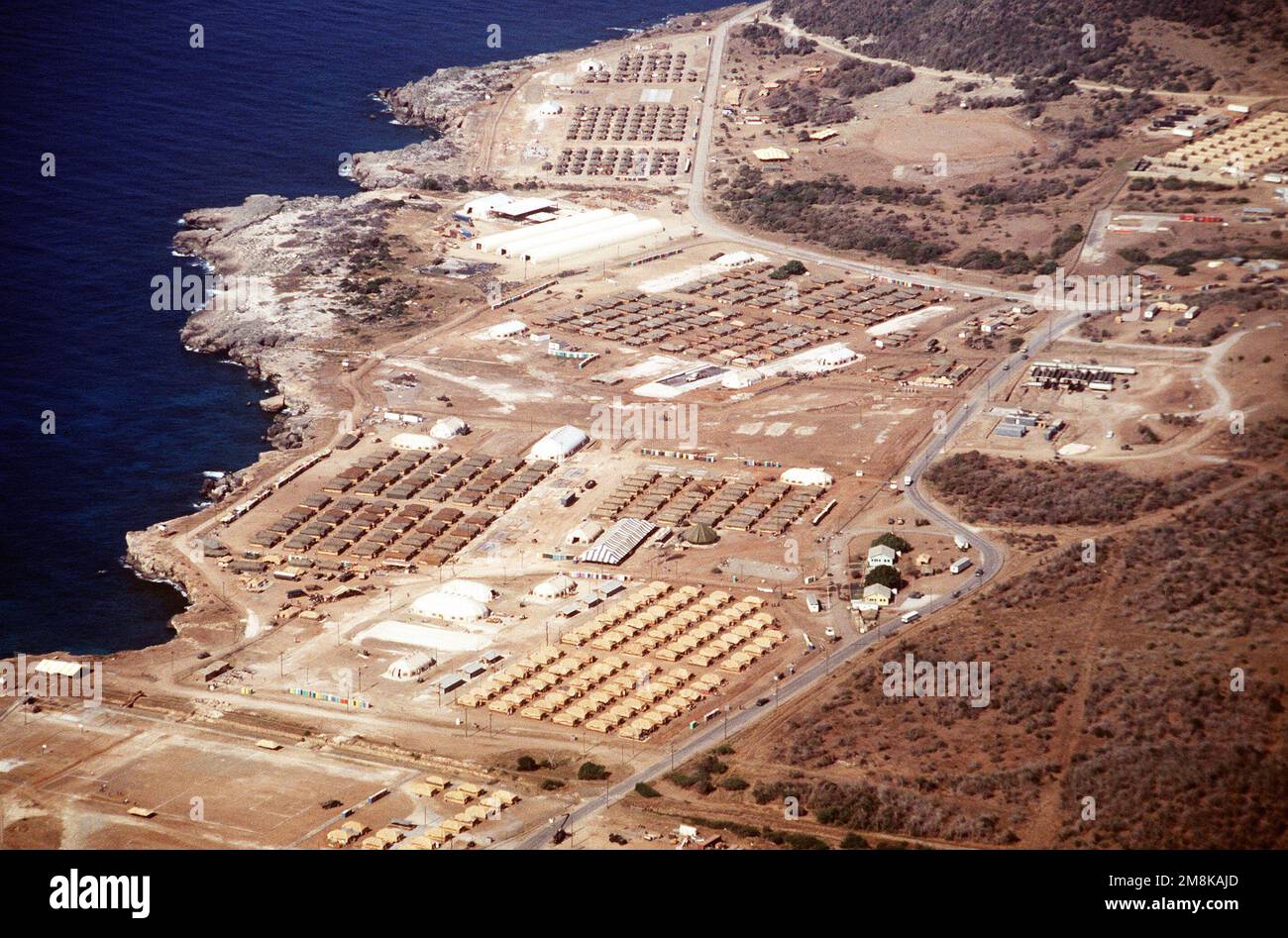Aerial of Camp Bulkeley looking west to include villages Alpha thru ...