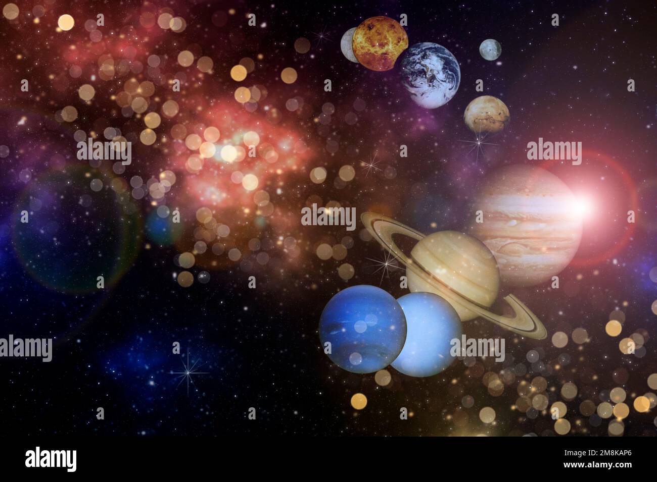 planets in the row Solar system in the colorful starry universe with ...
