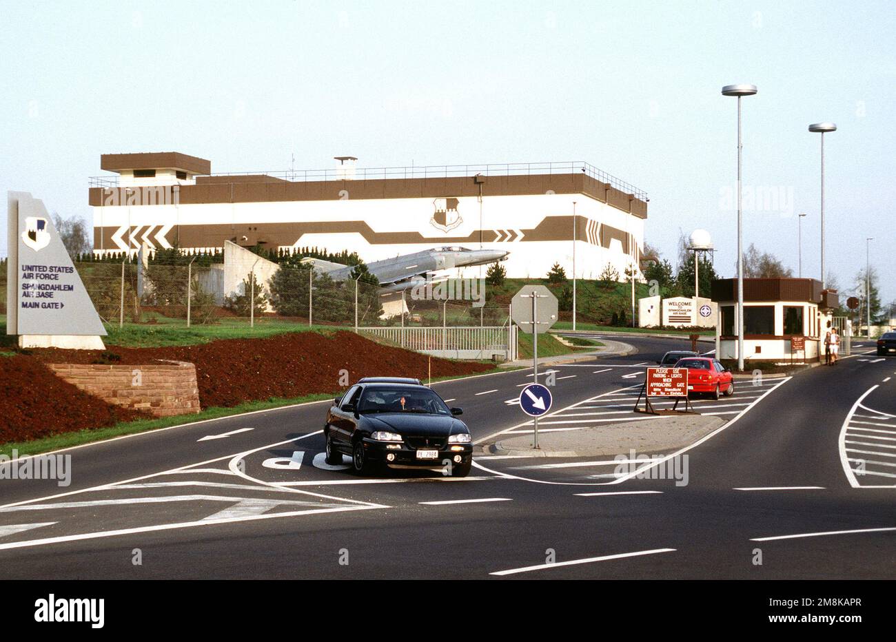 The main gate at Spangdahlem Air Base Germany welcomes visitors from ...