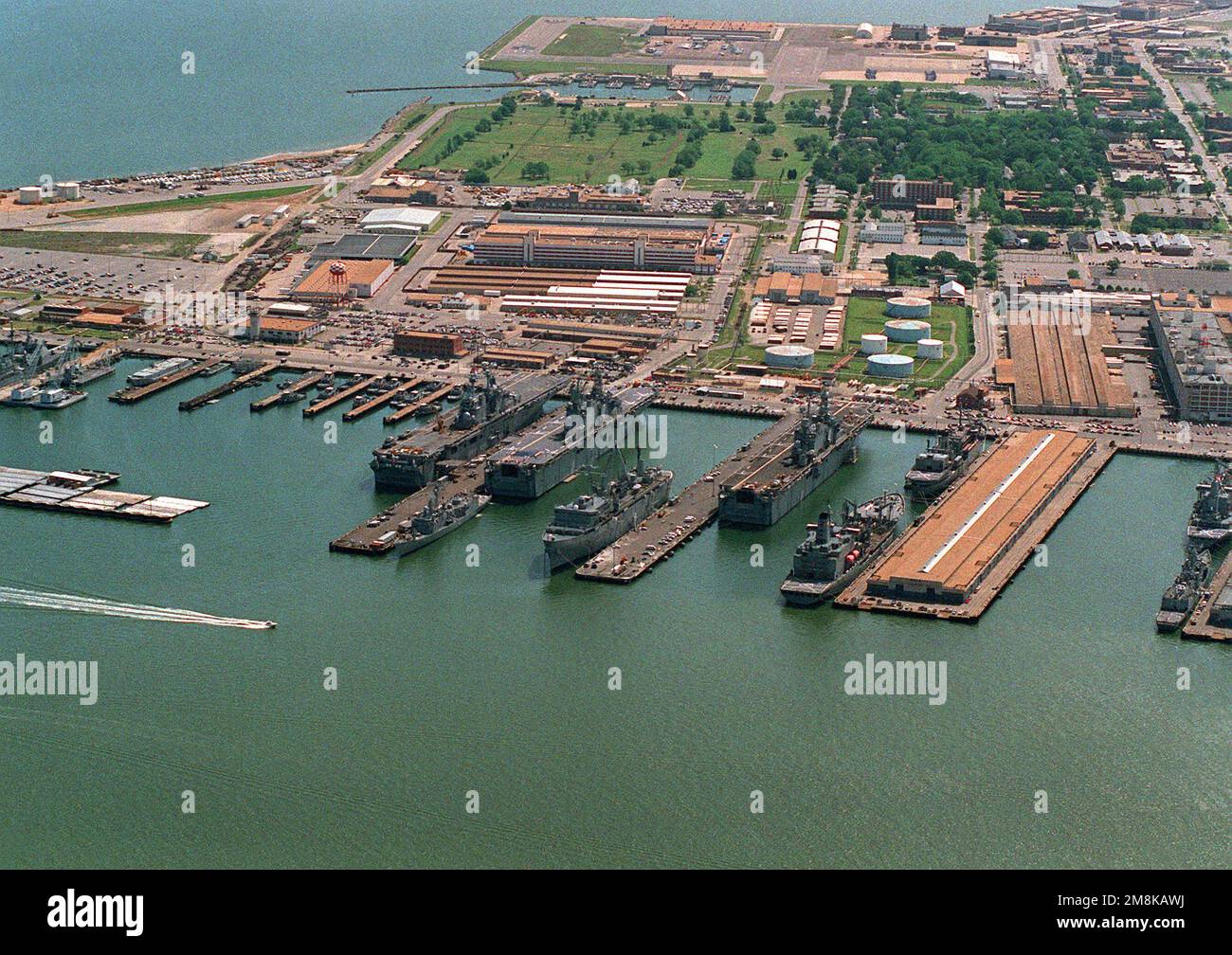 An aerial view looking northeast, of a section of the base showing ...