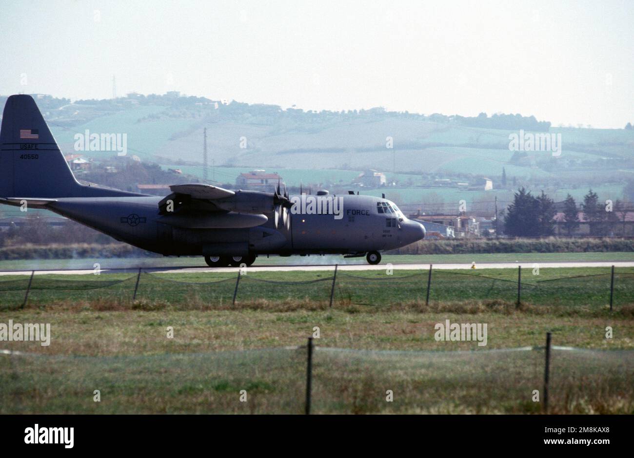 A U.S. Air Force C-130 Hercules lands at Falconar Airport after ...