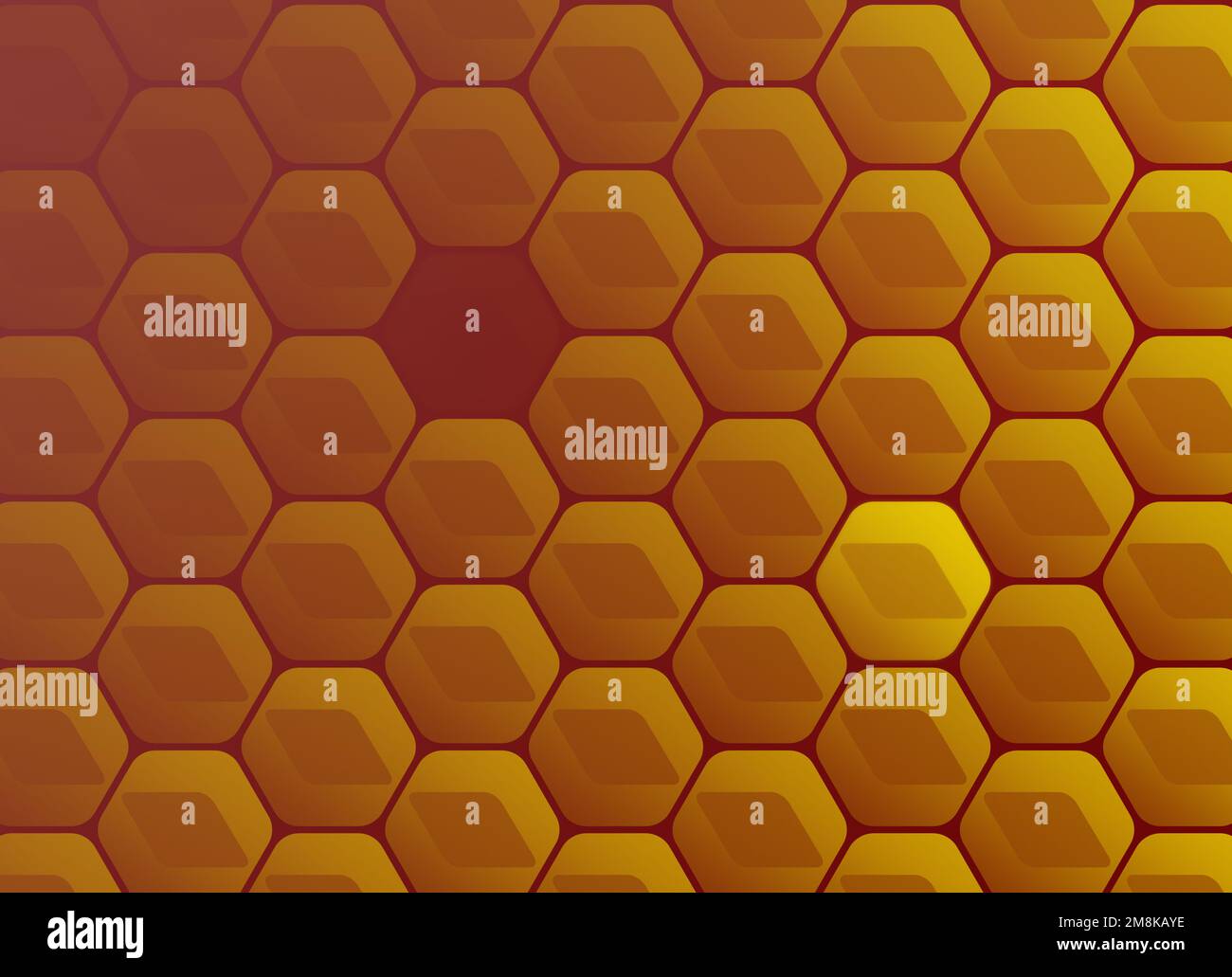 Modern geometric orange hexagons on red, abstract technology background. High resolution full ...