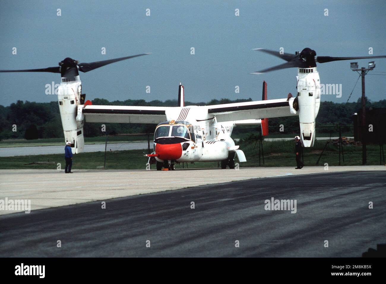 An off centerline front view of the V-22 Osprey tilt-wing test aircraft ...