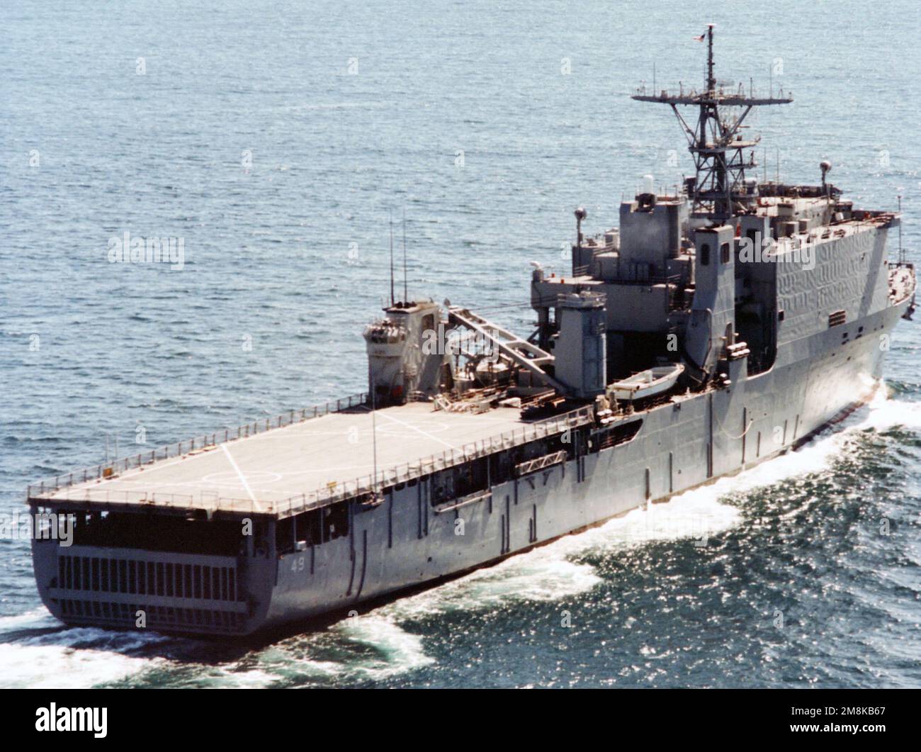 Aerial starboard quarter view of the dock landing ship USS HARPERS ...