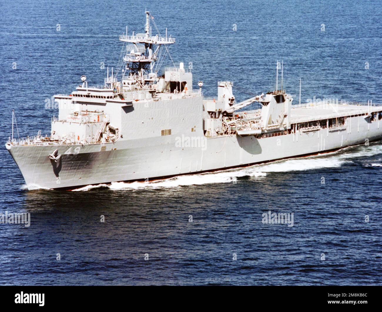 Aerial port bow view of the dock landing ship USS HARPERS FERRY (LSD-49 ...