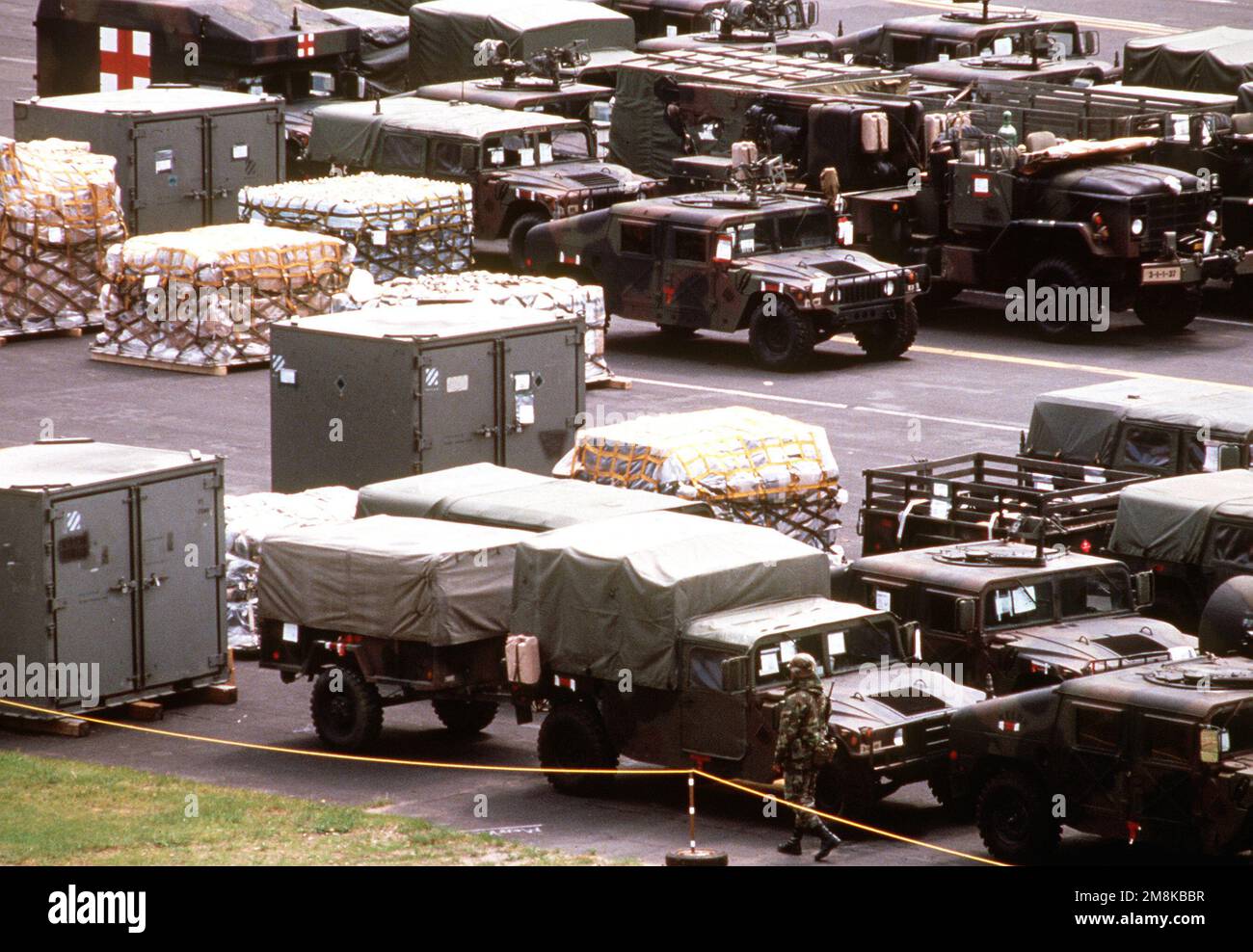 US Army vehicles and cargo are staged for deployment to the exercise ...