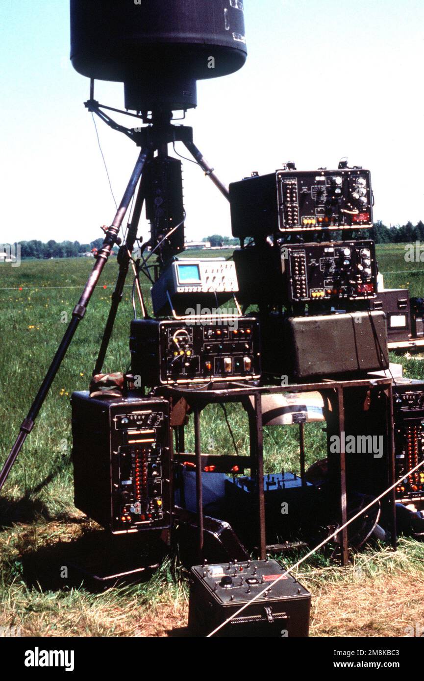A portable Tactical Air Navigation (TACAN) system is setup for the ...