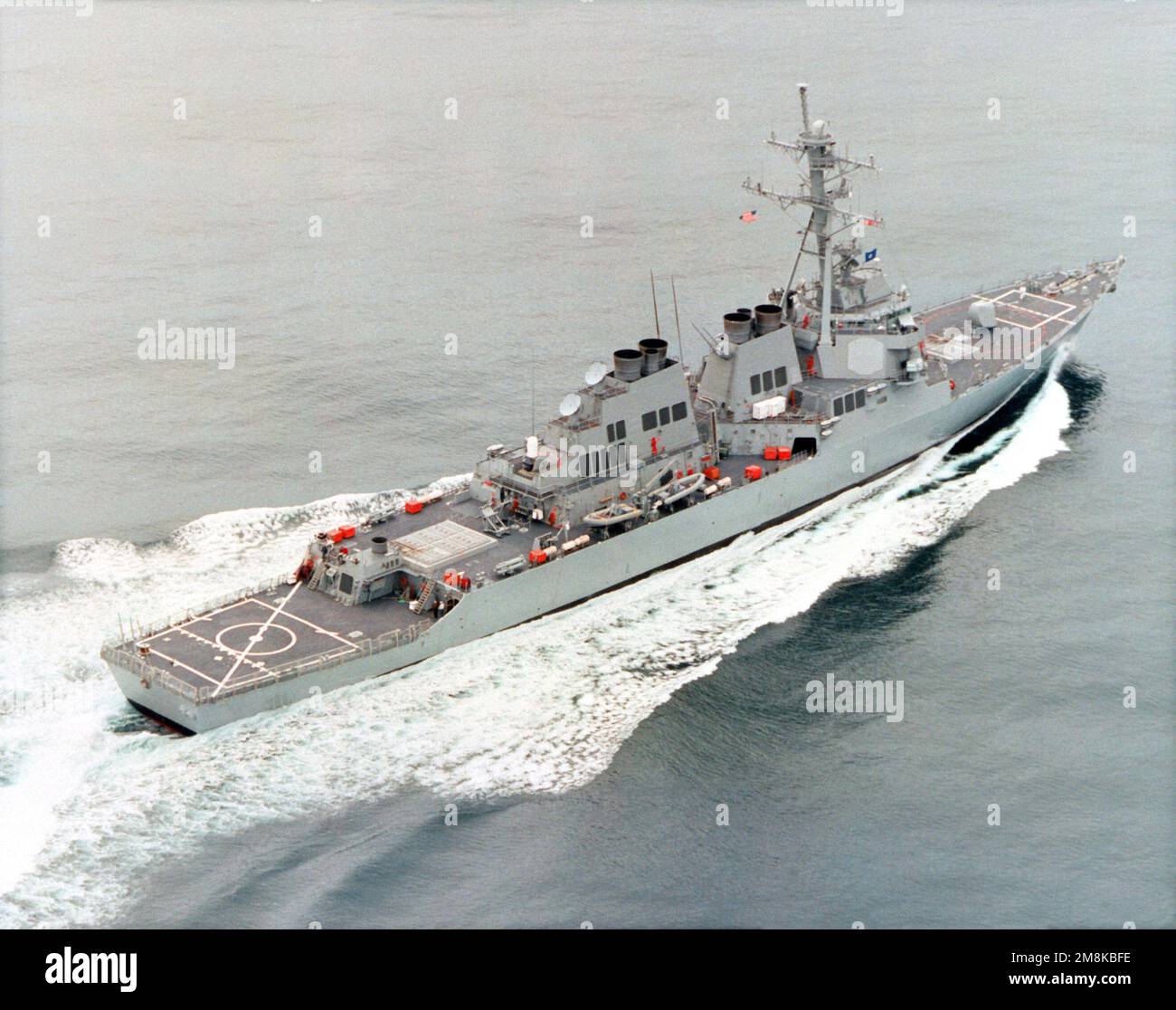 A high oblique starboard quarter view of the guided missile destroyer ...