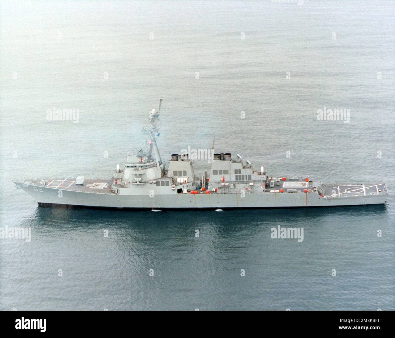 A high oblique port side view of the guided missile destroyer USS ...