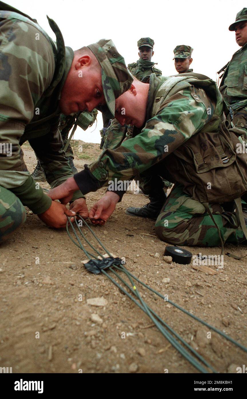 U.S. Marine explosive ordnance disposal technicians prepare a branch ...