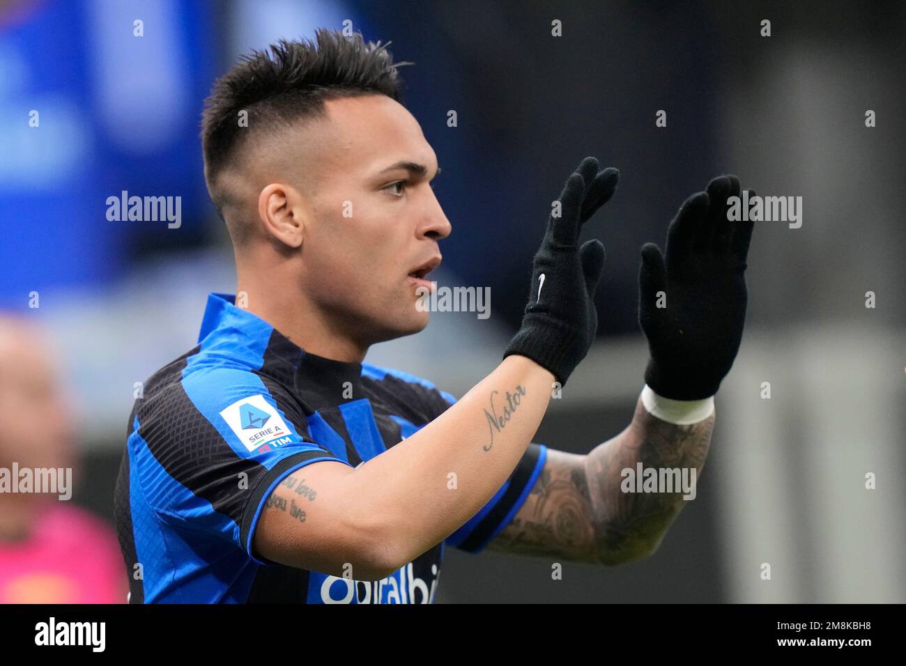 Inter Milan's Lautaro Martinez celebrates after scoring the opening ...