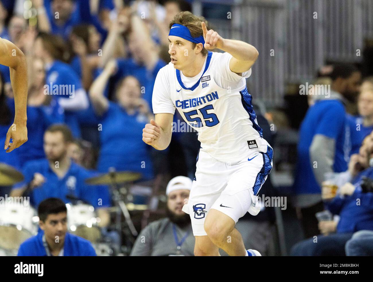 Creighton's Baylor Scheierman (55) reacts after hitting a 3-pointer ...