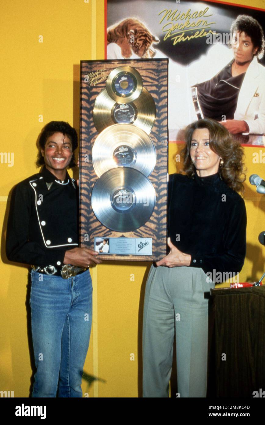 Michael Jackson and Jane Fonda at the Platinum status presentation for ...