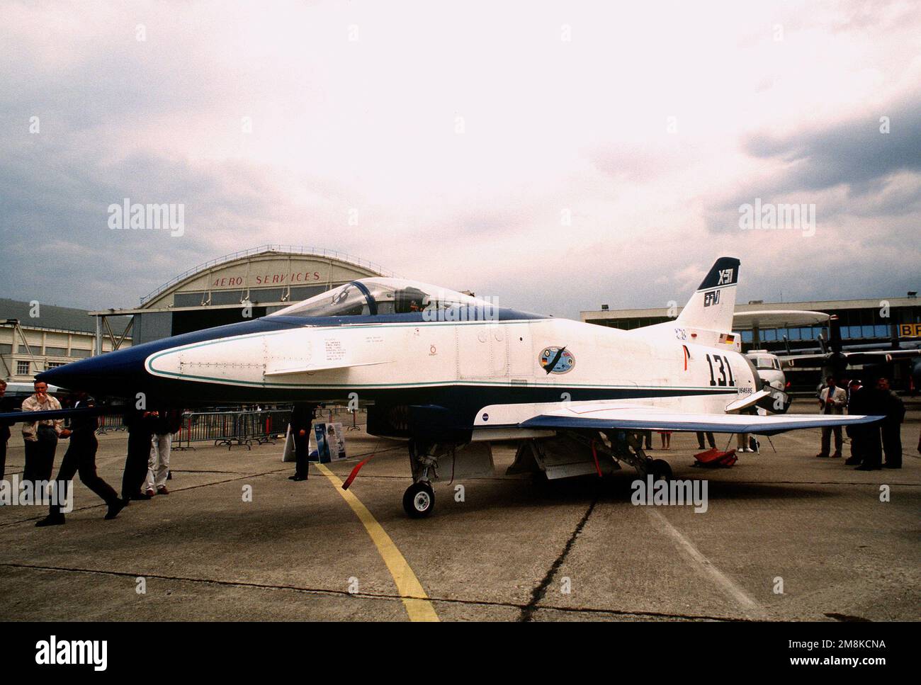 The Rockwell/Daimler-Benz Aerospace X-31 research aircraft is displayed ...