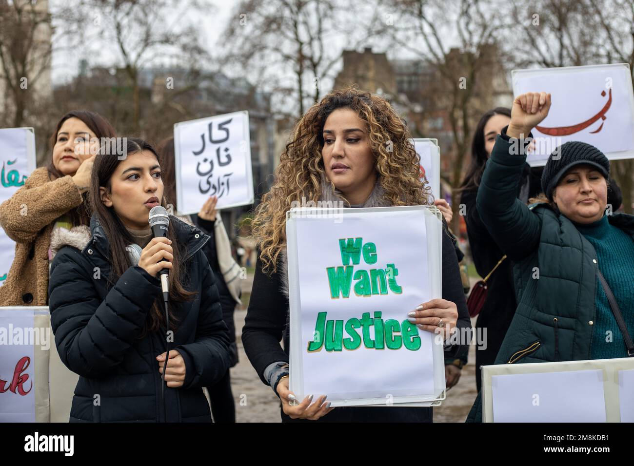 London, UK - Jan 14, 2023: Protest at Parliament square for justice and ...