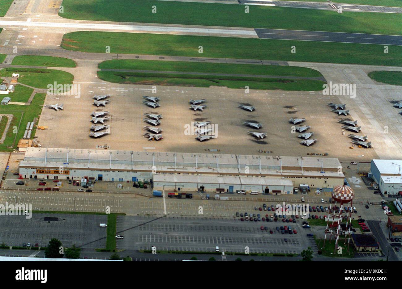 An aerial view of a section of the flight line at NAS Oceana showing F ...