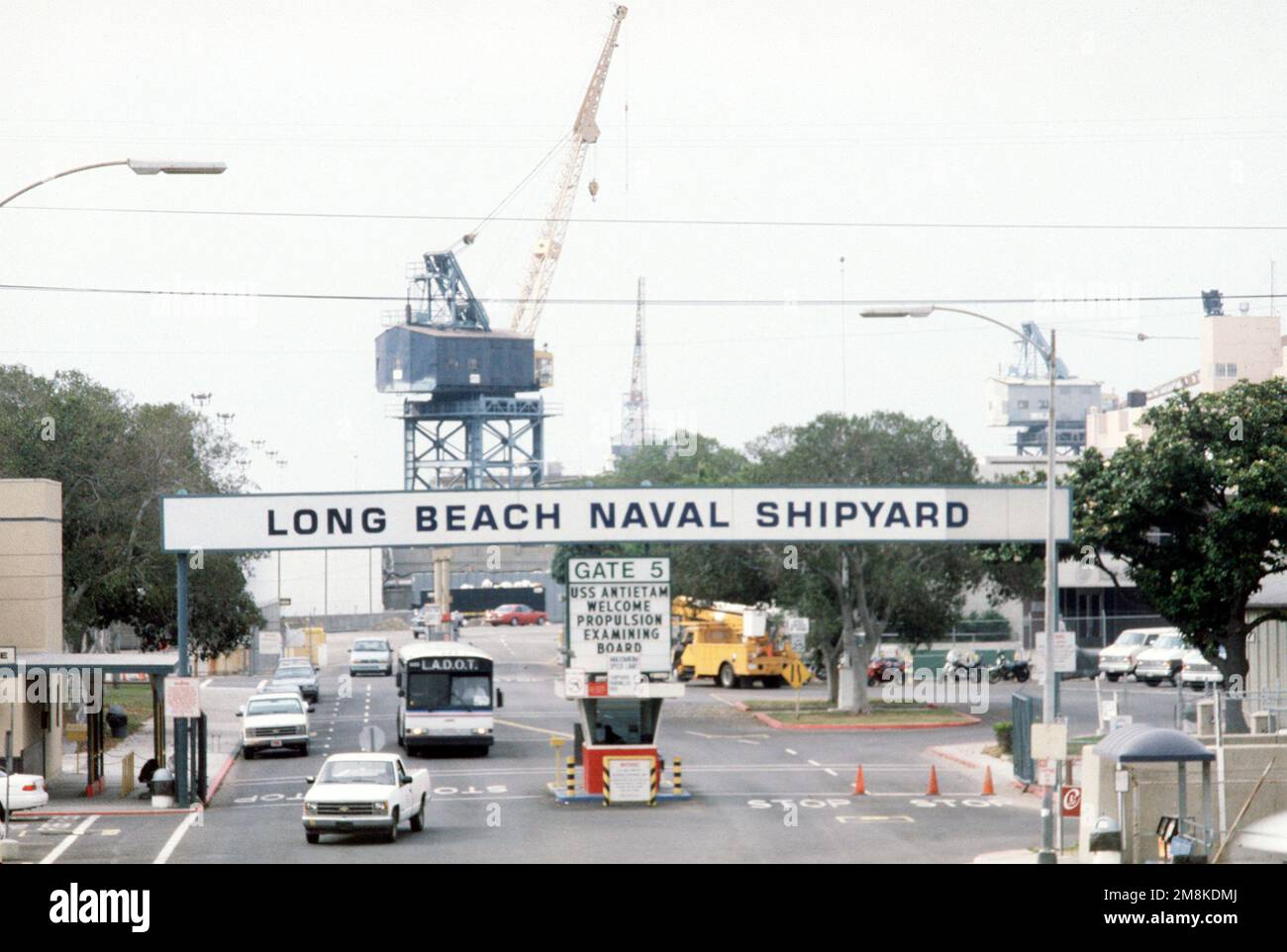 A view of the main gate (Gate 5) at the Long Beach Naval Shipyard. Base ...