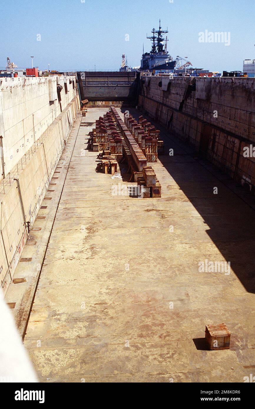A view of the interior of drydock #2 showing the keel support blocks ...