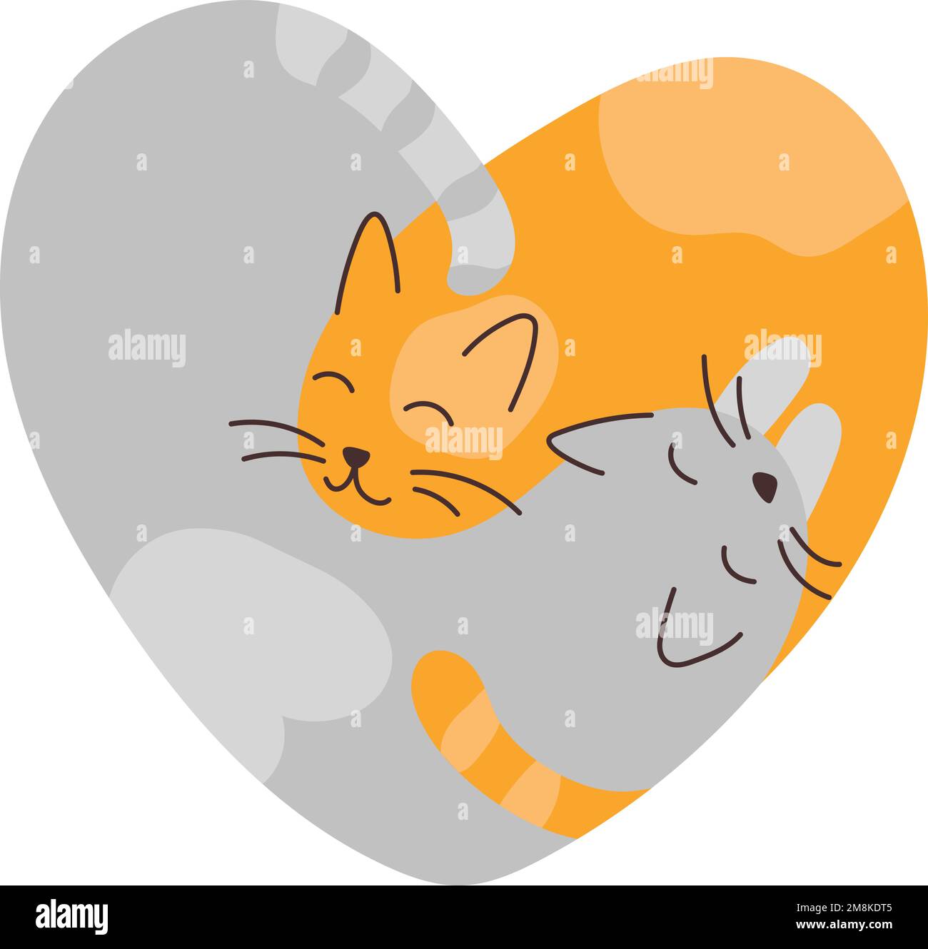 Two love cats lie in an embrace. Cute pets in the form of the heart to ...
