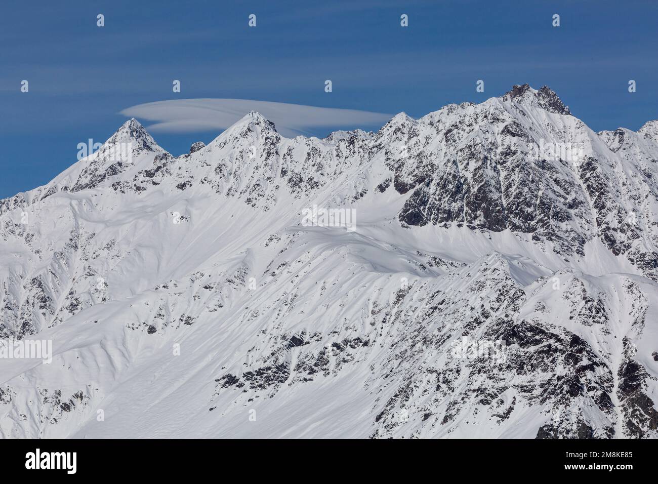 The Great Caucasus Range in winter mountains, Georgia. Beautiful snowy ...