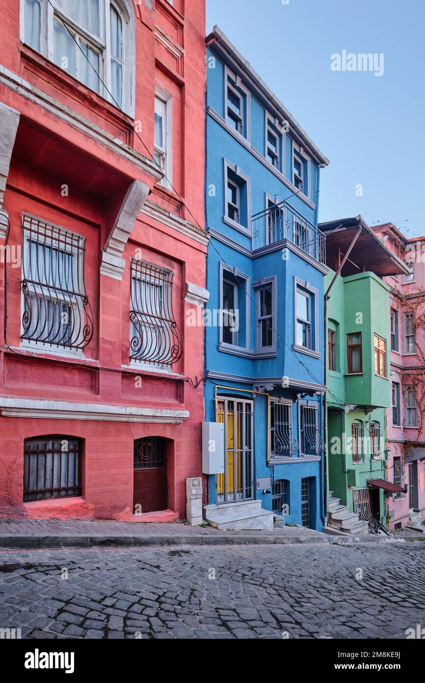 Istanbul, Turkey - January, 2023: Colorful houses in Balat district and ...