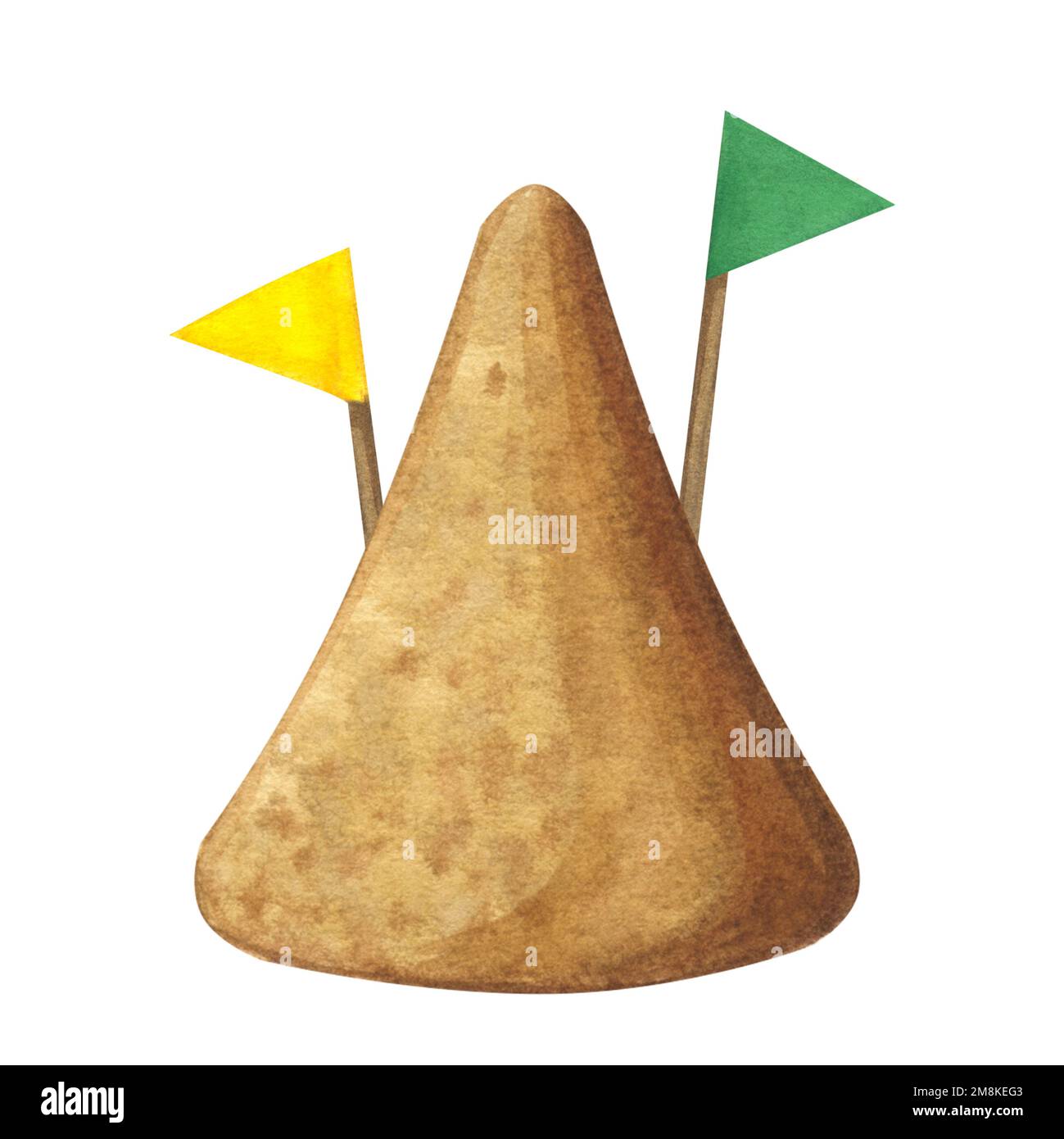 Sand pagoda decorated with colored flags. Songkran festival Thailand ...